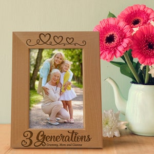PERSONALIZED- 3 Generations Hearts Family Picture Frame. Gift for ...