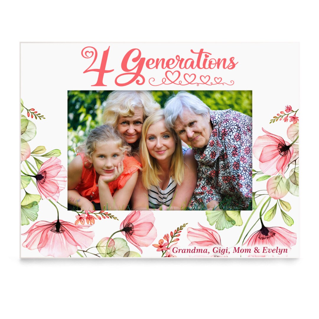 PERSONALIZED - Four Generations Pink Flowers Picture Frame. Gift for ...