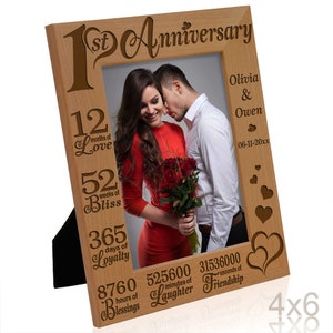 PERSONALIZED - 1st Anniversary Engraved Natural Wood Picture Frame. One ...