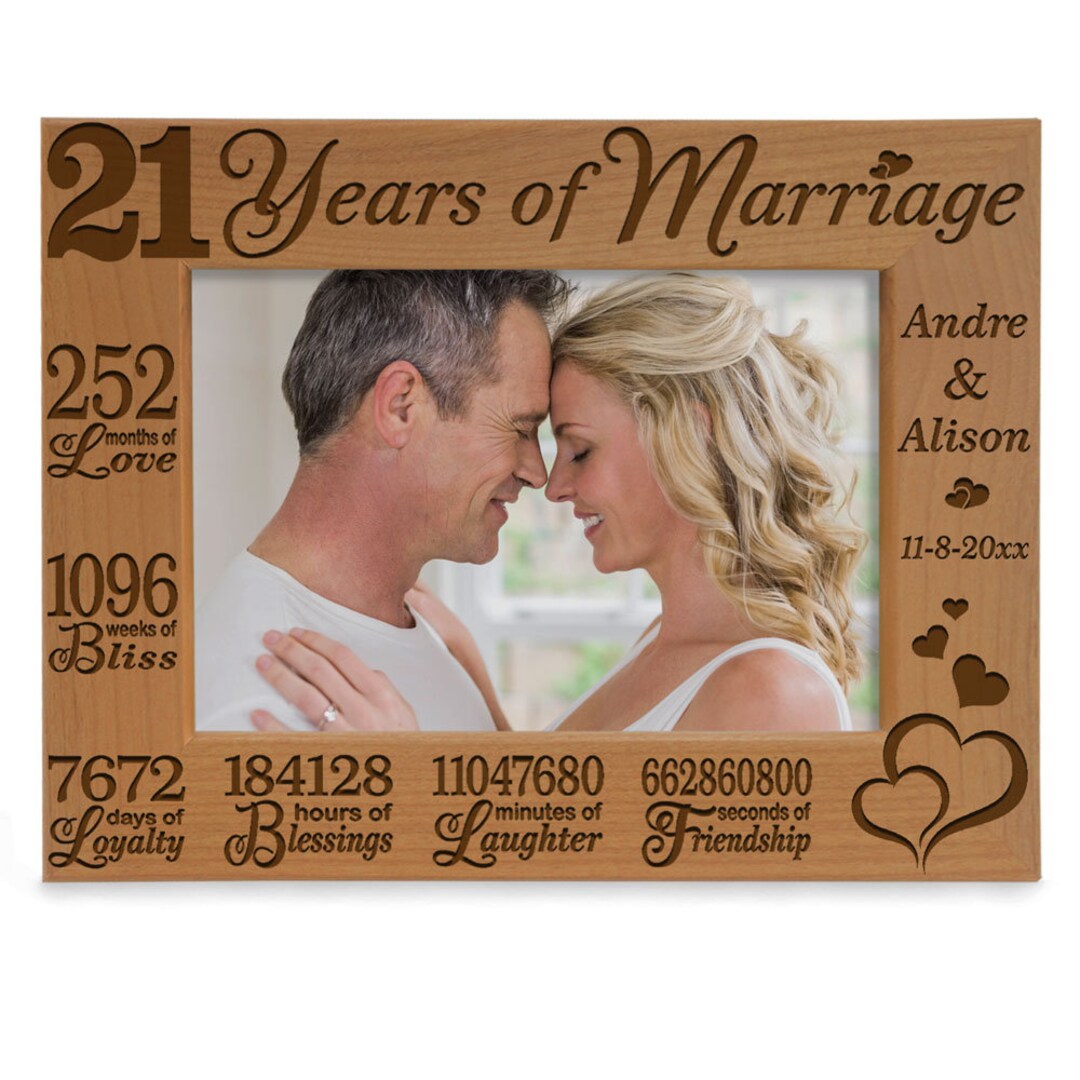 PERSONALIZED - 21 Years of Marriage Engraved Picture Frame. Twenty One ...
