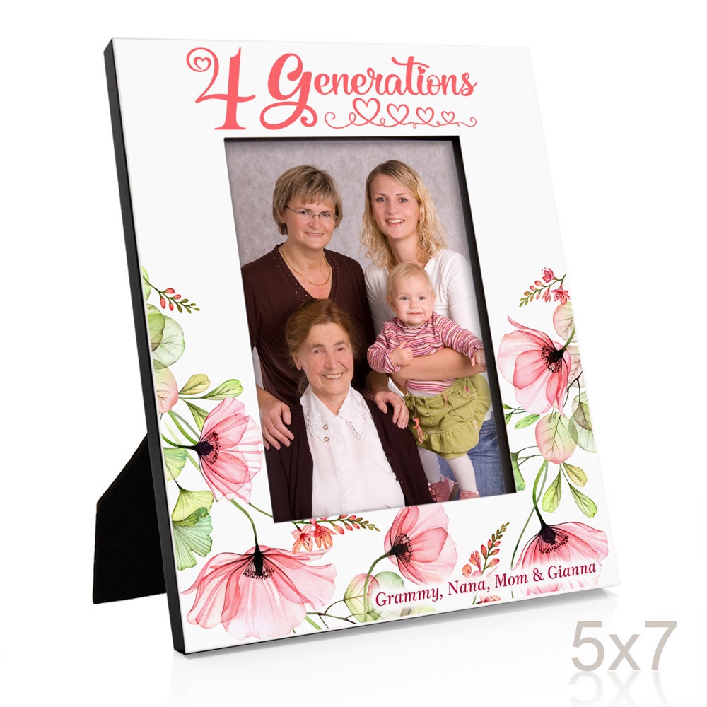 PERSONALIZED - Four Generations Pink Flowers Picture Frame. Gift for ...