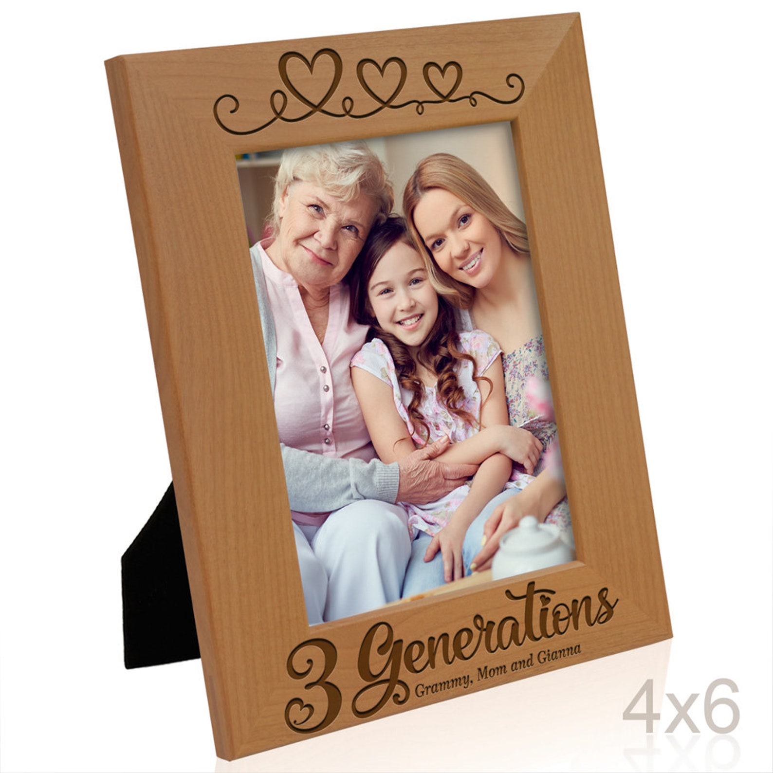 PERSONALIZED- 3 Generations Hearts Family Picture Frame. Gift for ...