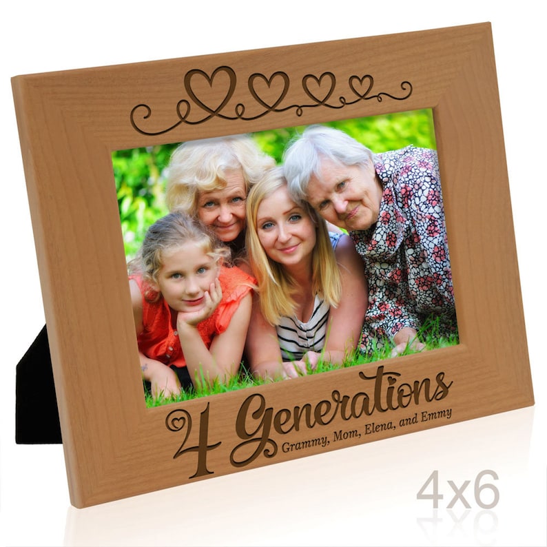 PERSONALIZED - Four Generations Hearts Engraved Classic Picture Frame ...