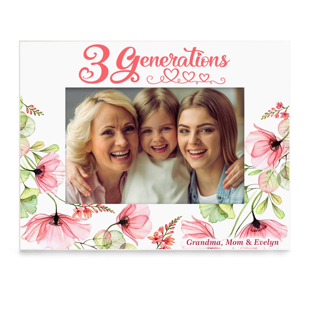 PERSONALIZED-3 Generations Pink Flowers Family Picture Frame. Gift for ...