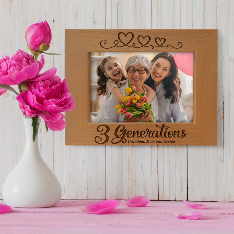 PERSONALIZED- 3 Generations Hearts Family Picture Frame. Gift for ...