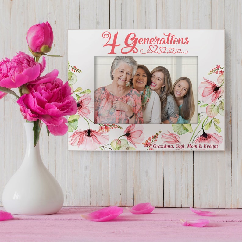 PERSONALIZED - Four Generations Pink Flowers Picture Frame. Gift for ...