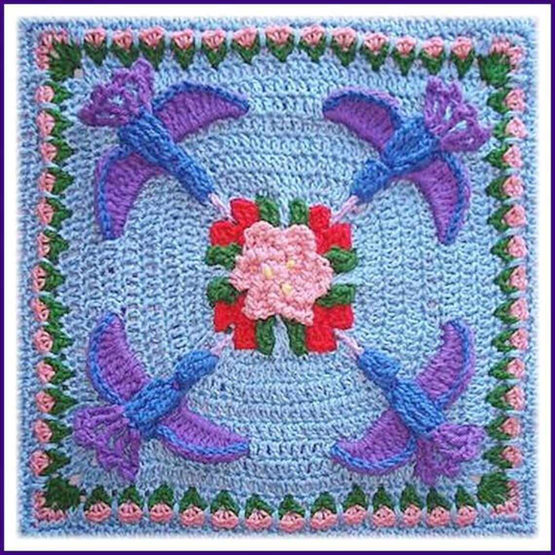 Hummingbird Garden Party 12" Crochet Square Pattern PDF - Etsy