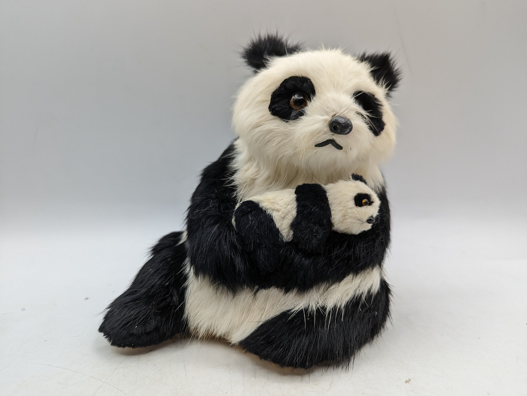 Panda Bear With Cub Artisan Real Fur Furry Figurine Vintage Plush - Etsy