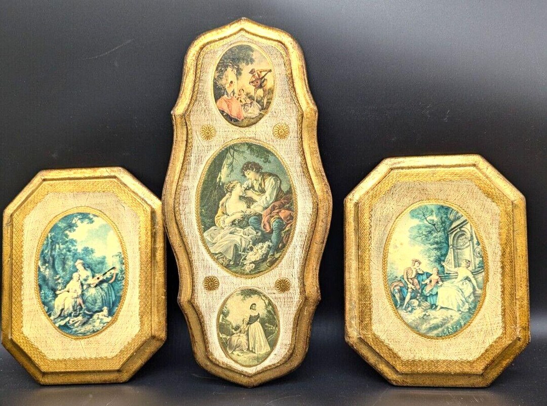 Set of 3 Victorian Florentine Wood Wall Plaques Italy Gold Gilt MCM ...