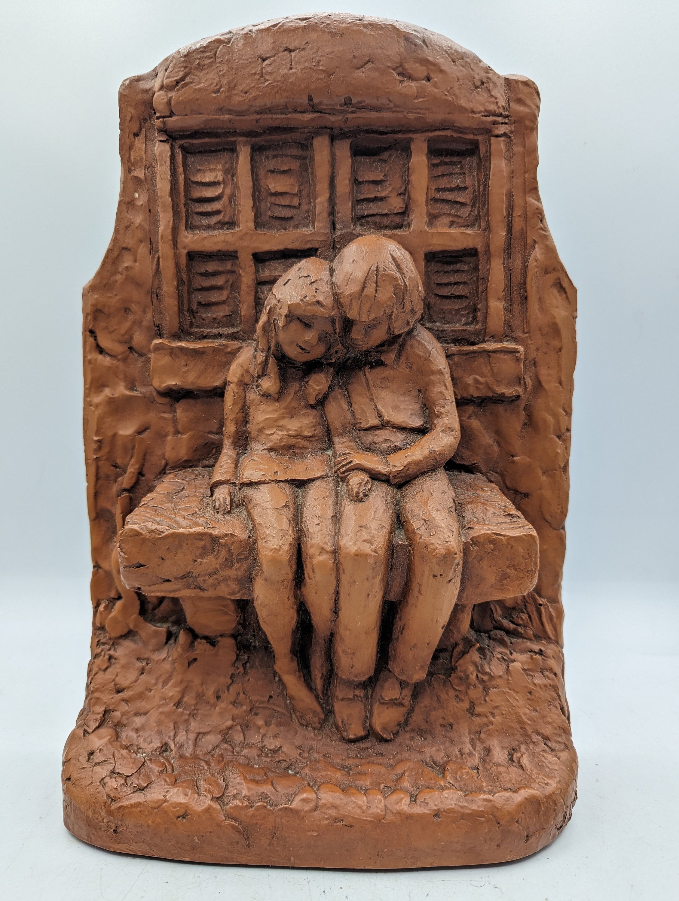 Boy & Girl Sitting on A Bench Clay Wall Mount Sculpture Signed - Etsy