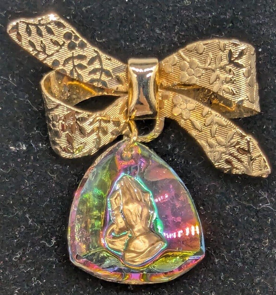 Vintage Praying Hands Aurora Borealis Intaglio Ribbon Bow Brooch Pin - Etsy