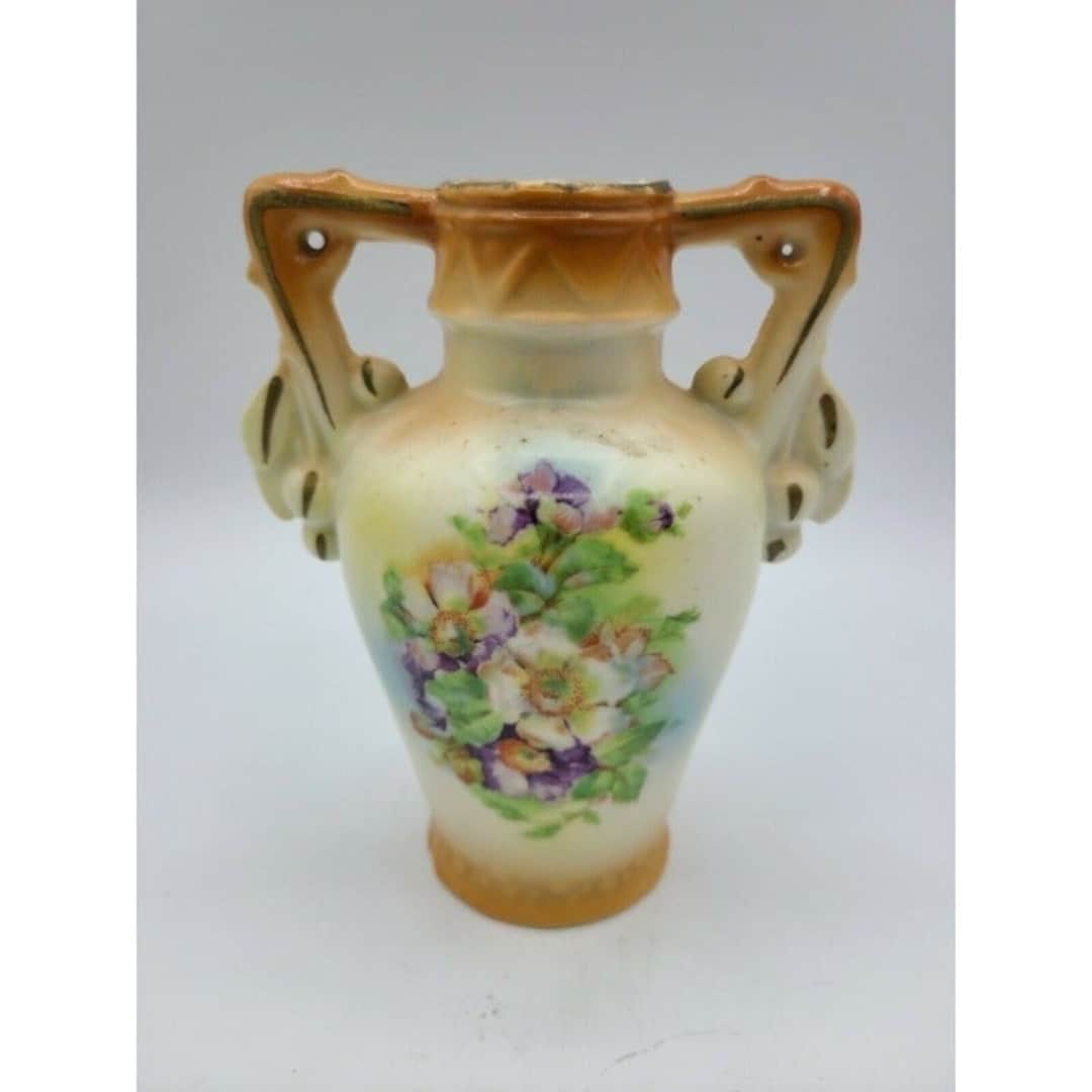 Hand Painted Floral Double Handle Ceramic Vase Made in Czechoslovakia ...