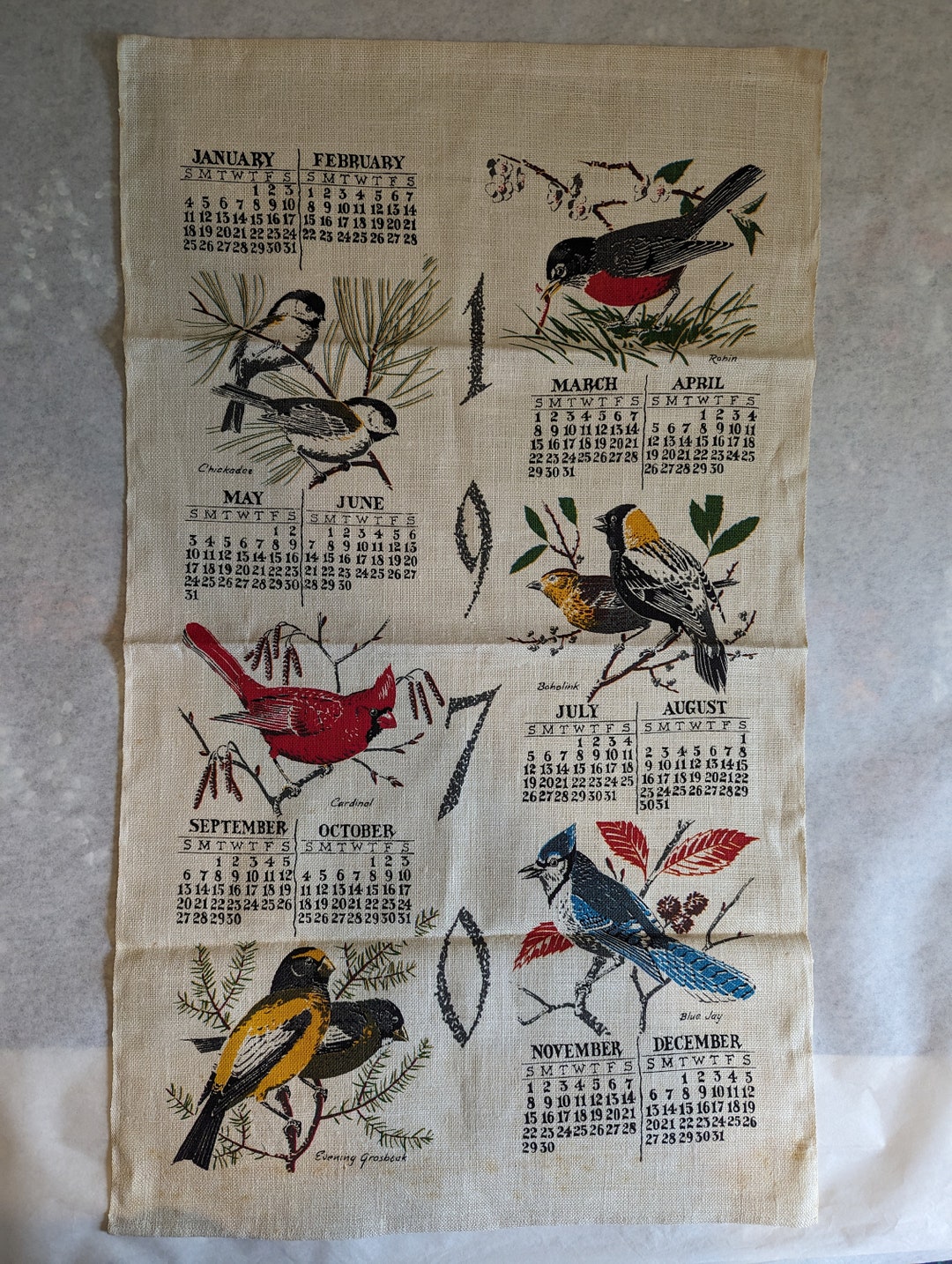 1970 Linen Tea Towel Calendar Wall Hanging Vintage Home Decor Wall ...