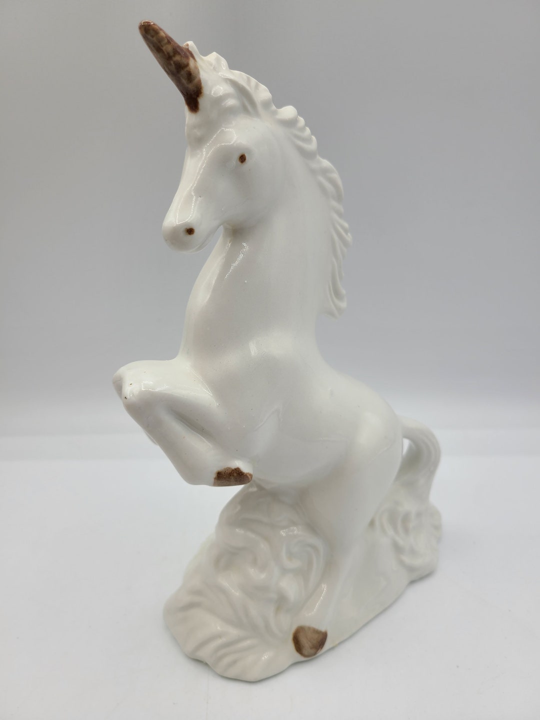 MCM Ceramic Unicorn Rearing Figure Gold Horn and Hoofs Mid Century ...