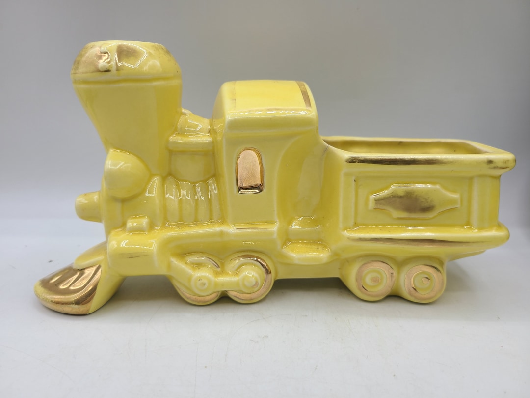 MCM Yellow Ceramic Train Planter Vintage Railroad Choo Choo ...