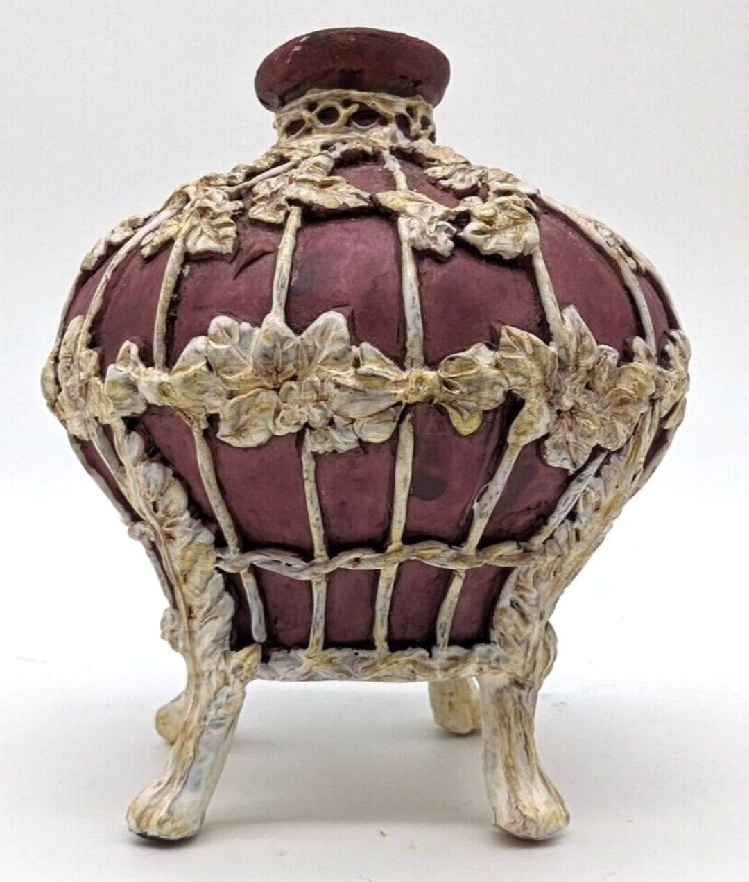 Red Clay Vessel Studio Art Pottery With Applied Flower Ribbon Vine One ...