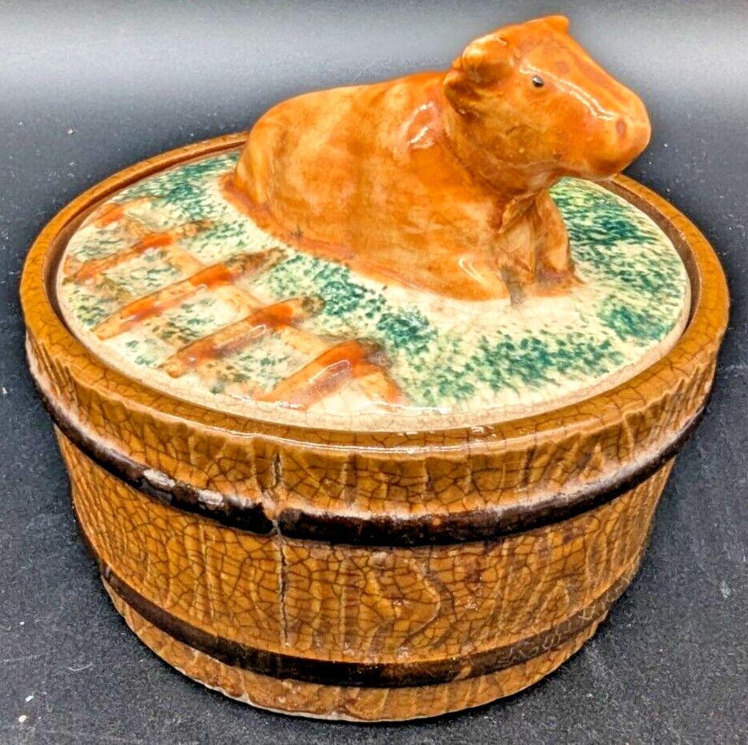 Vintage Ceramic Cow Butter Dish • Farmhouse Kitchen Decor • Hand ...