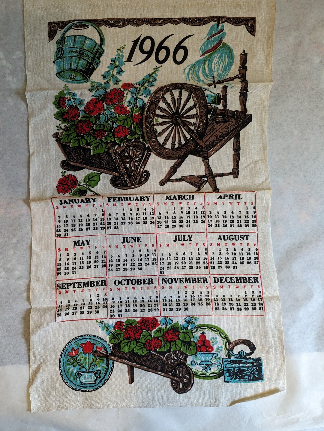 1966 Linen Tea Towel Calendar Wall Hanging Vintage Home Decor Wall ...