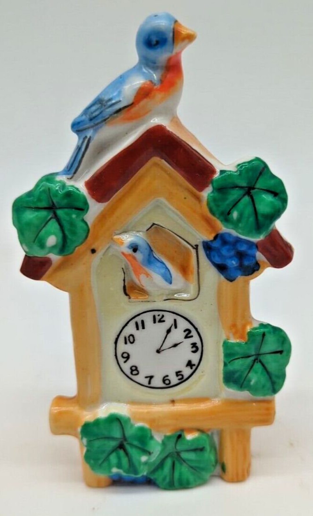 Blue Birds Cuckoo Clock Yellow Wall Pocket Bird House Japan Vintage ...