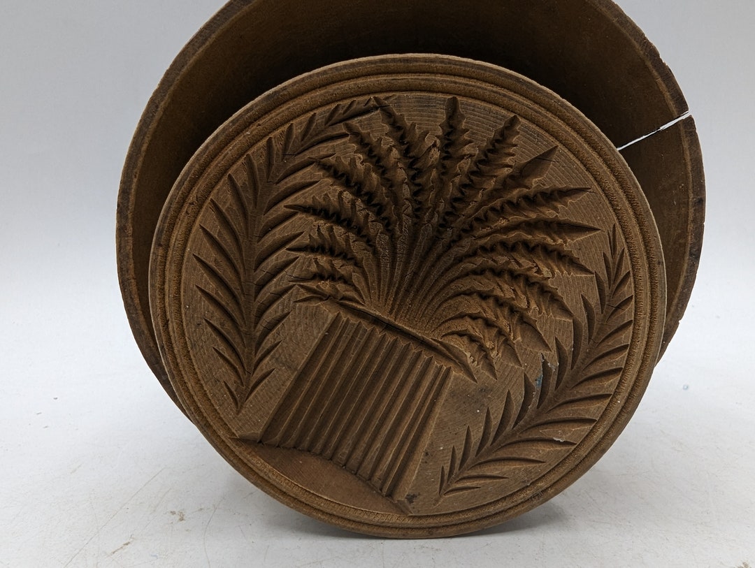 Antique Carved Wooden Sheaf of Wheat Butter Mold Press Stamp Primitive ...