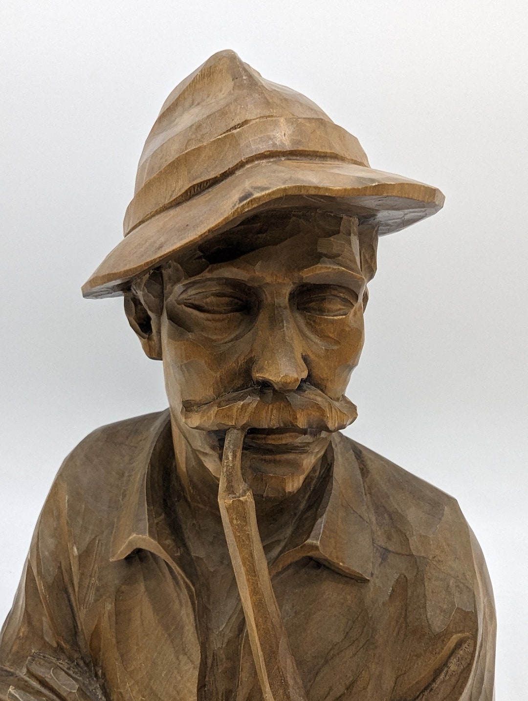 Carved Man With Pipe Mustache Wood Bust Vintage German Black Forest ...