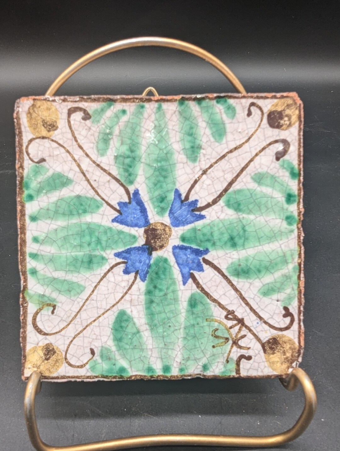 Antique Italian Wall Tile Decor Redware Hand Painted Fortunata ...