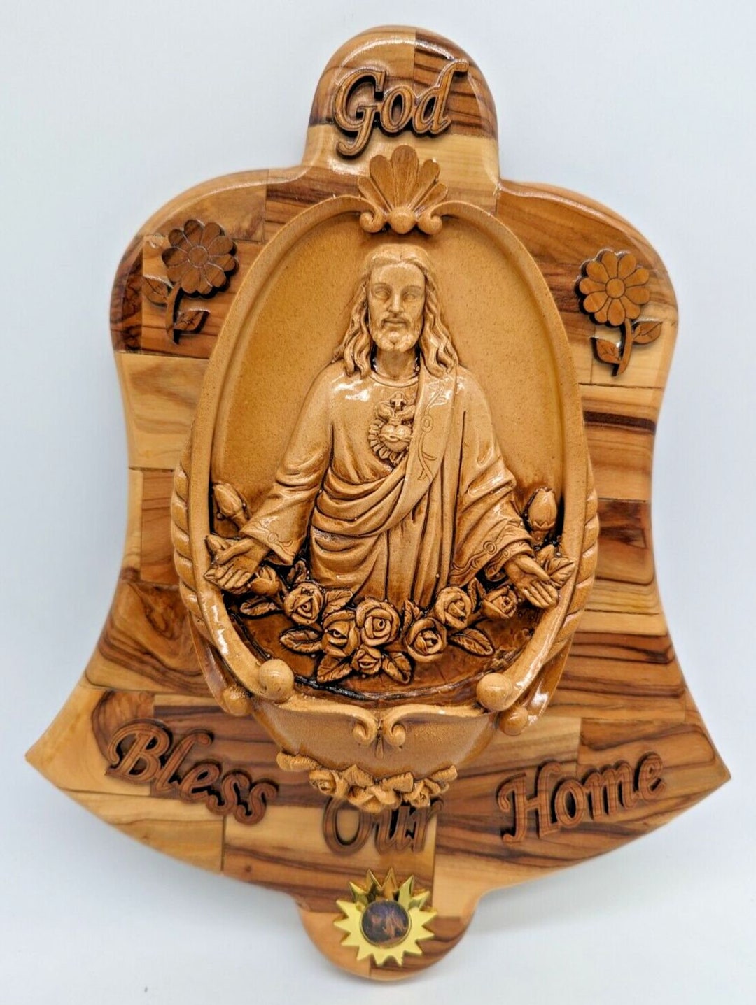 God Bless Our Home Olive Wood Plaque Incense Font Jerusalem Holy Land ...