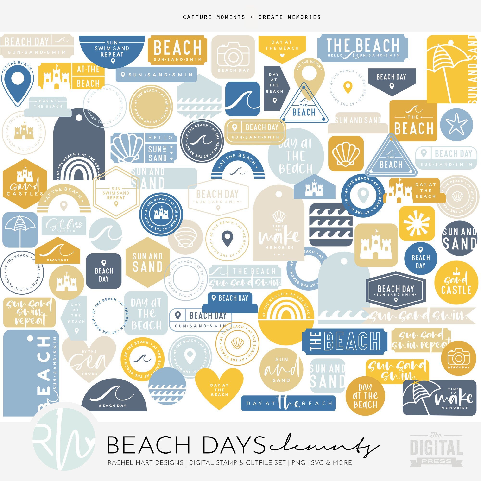 Beach Days Set: Photoshop Brushes, Photo Overlays, Digital Cut Files ...
