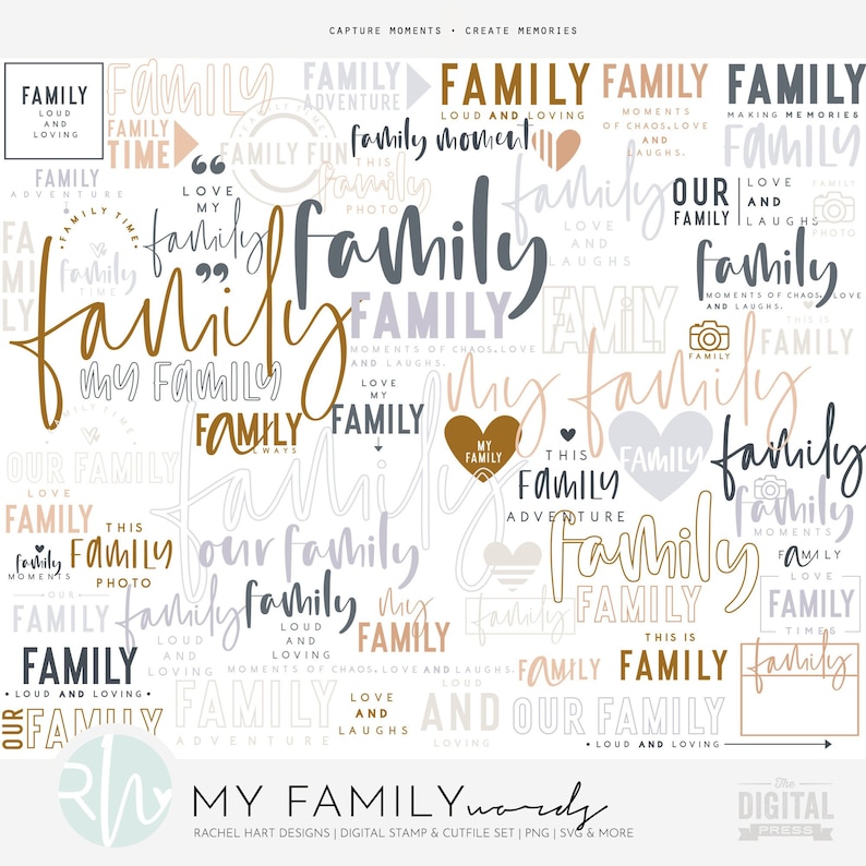 My Family Words Set: Photoshop Brushes, Photo Overlays, Digital Cut ...
