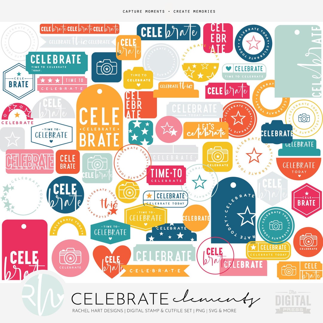 Celebrate Elements Set: Photoshop Brushes, Photo Overlays, Digital Cut ...