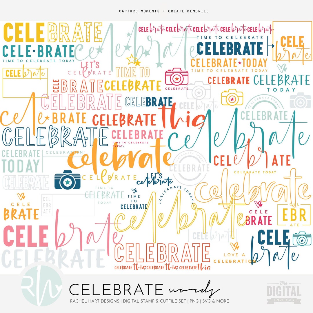 Celebrate Words Set: Photoshop Brushes, Photo Overlays, Digital Cut ...