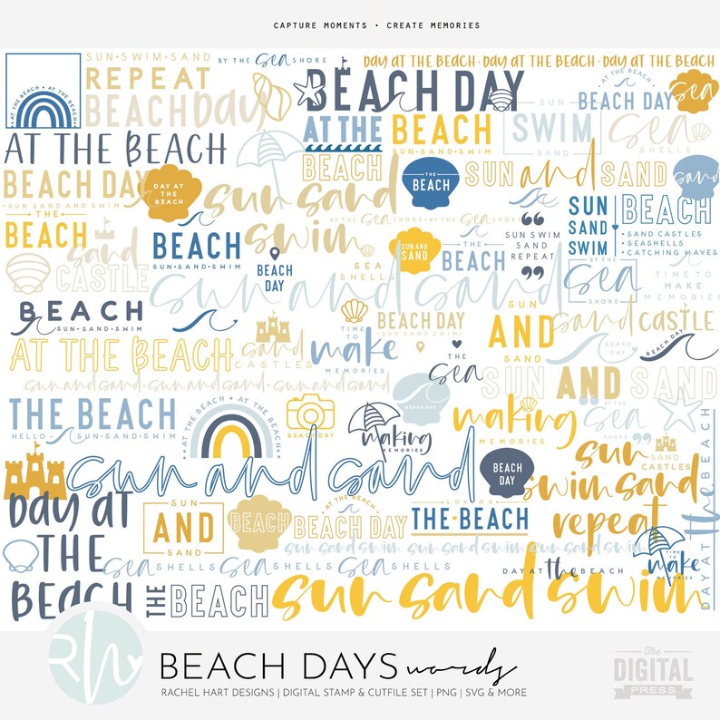 Beach Days Word Set: Photoshop Brushes, Photo Overlays, Digital Cut ...