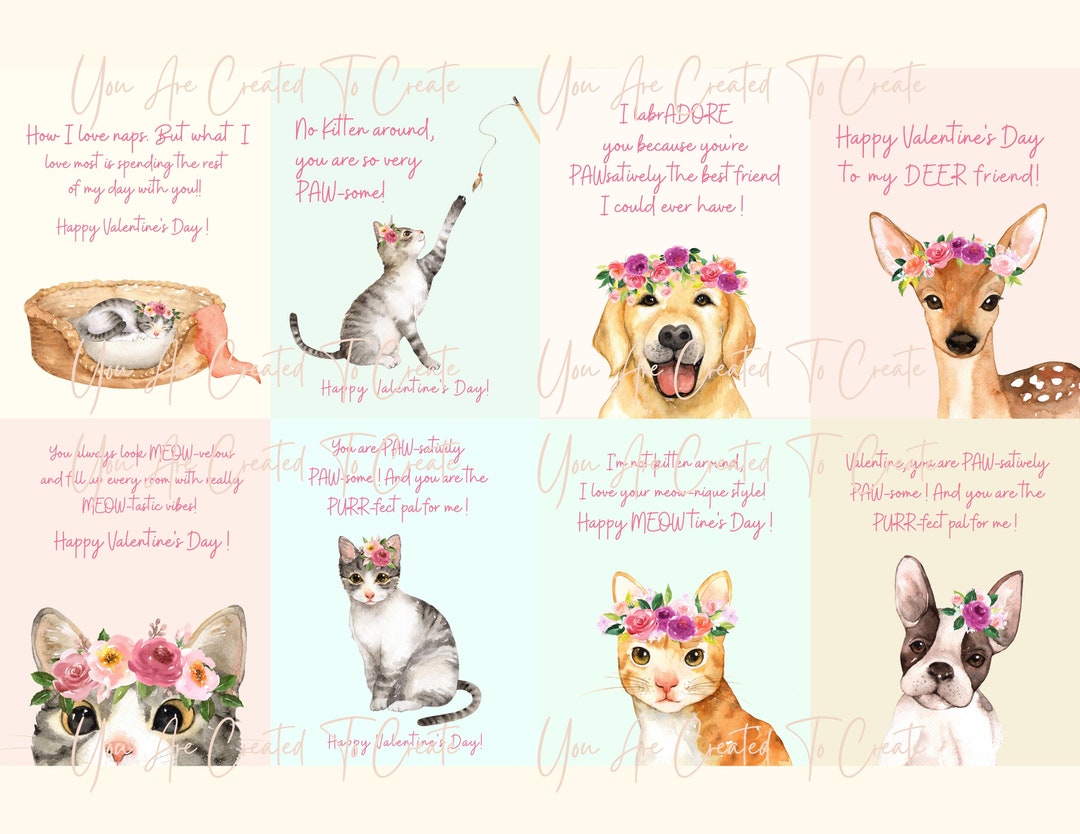 VALENTINE'S Day Printables: Cats and Dogs - Etsy