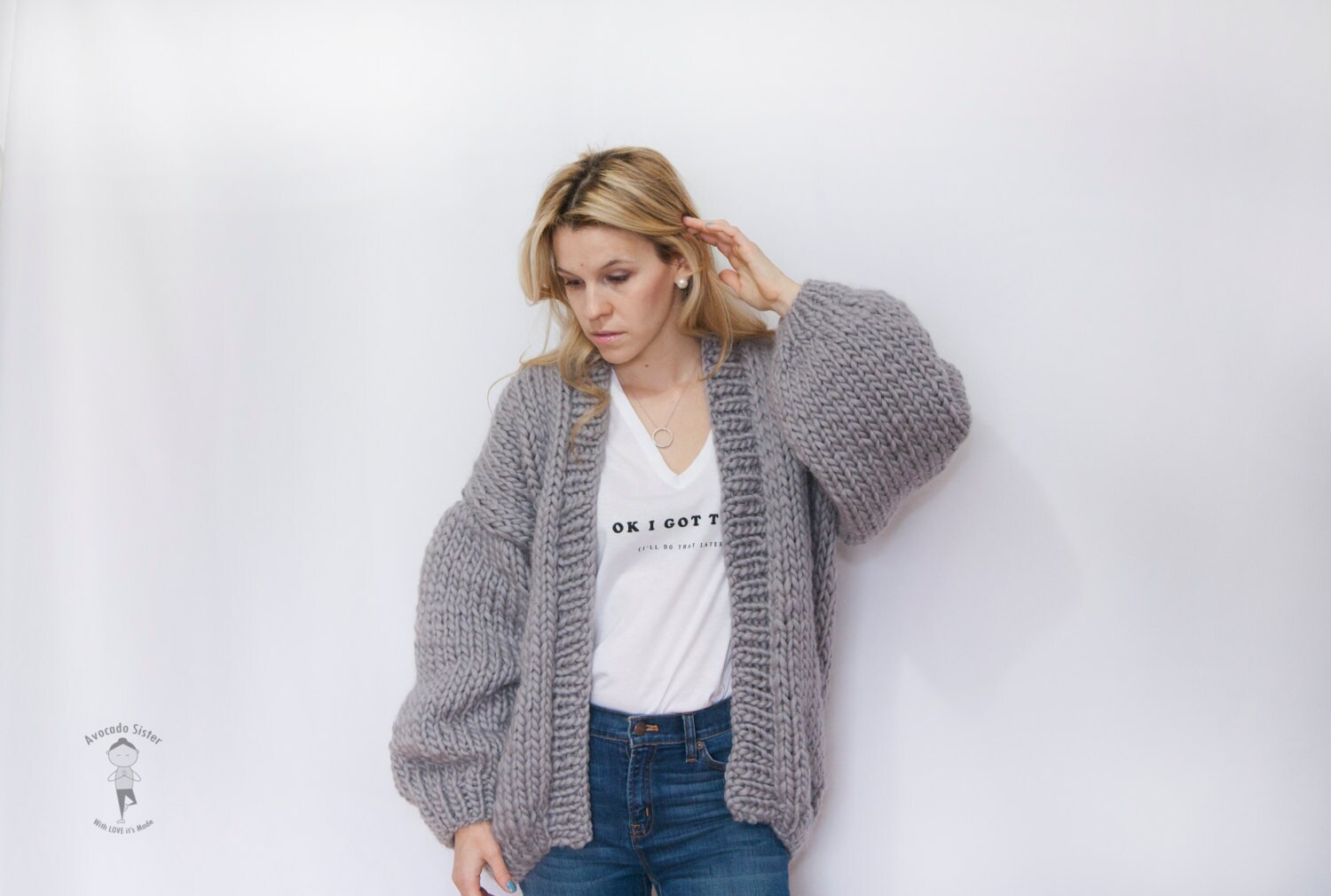 Knit Cardigan - Oversized Knitted Cardigan - Grey Sweater - Chunky Knit ...