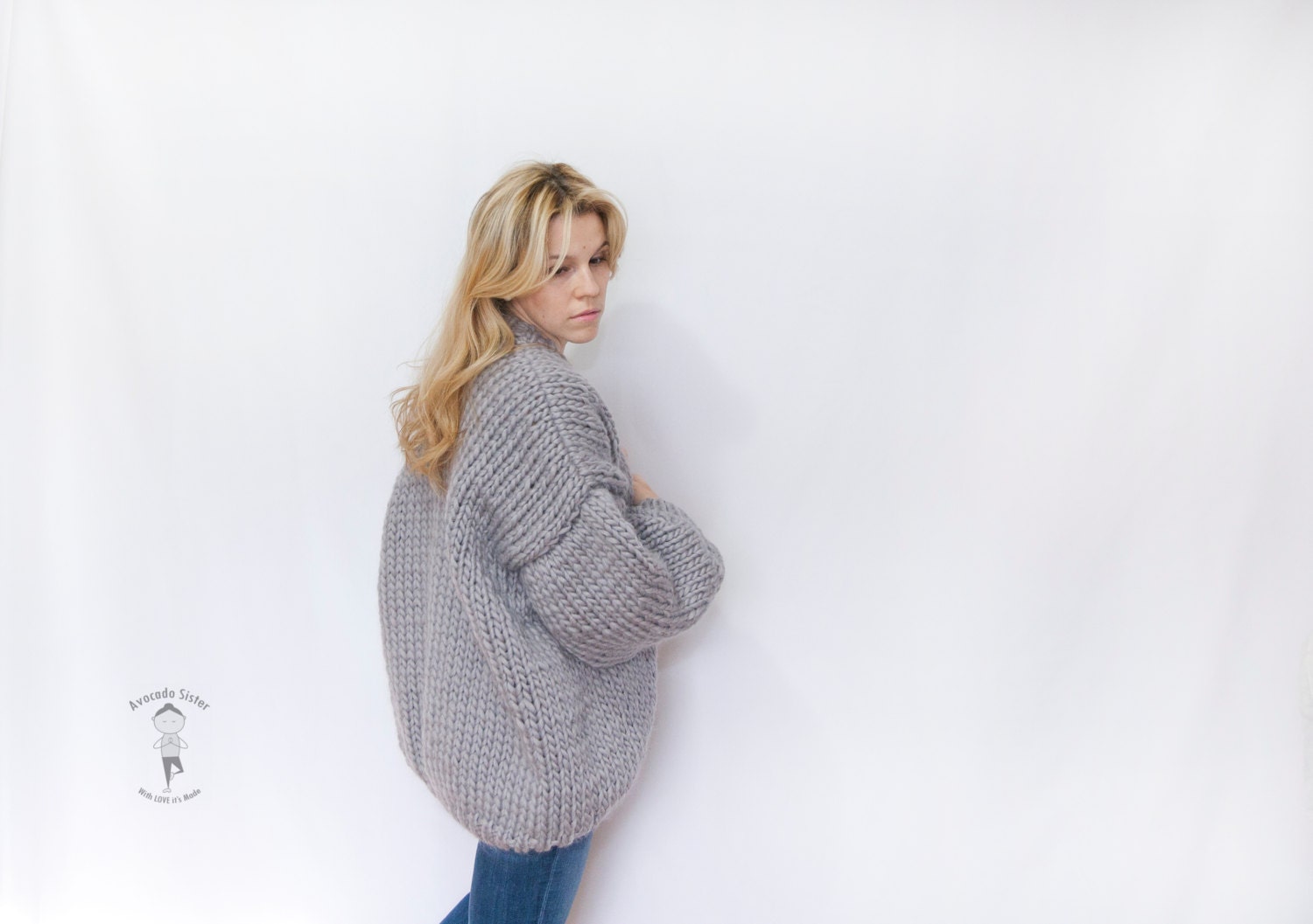 Knit Cardigan - Oversized Knitted Cardigan - Grey Sweater - Chunky Knit ...