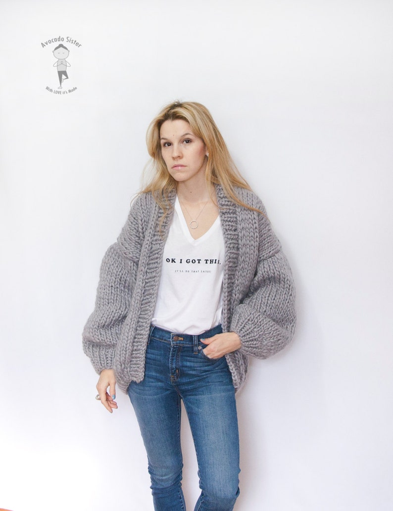 Knit Cardigan - Oversized Knitted Cardigan - Grey Sweater - Chunky Knit ...