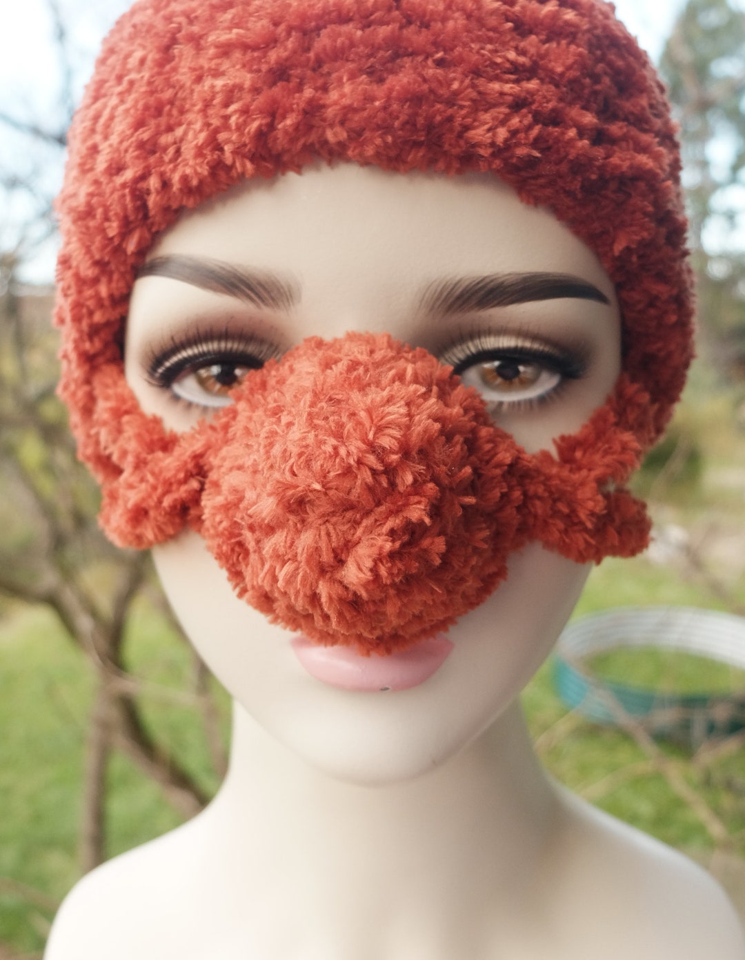Brick Red Nose Hat, Plush Nose Warmer, Fluffy Nose, Crochet Nose Heater ...