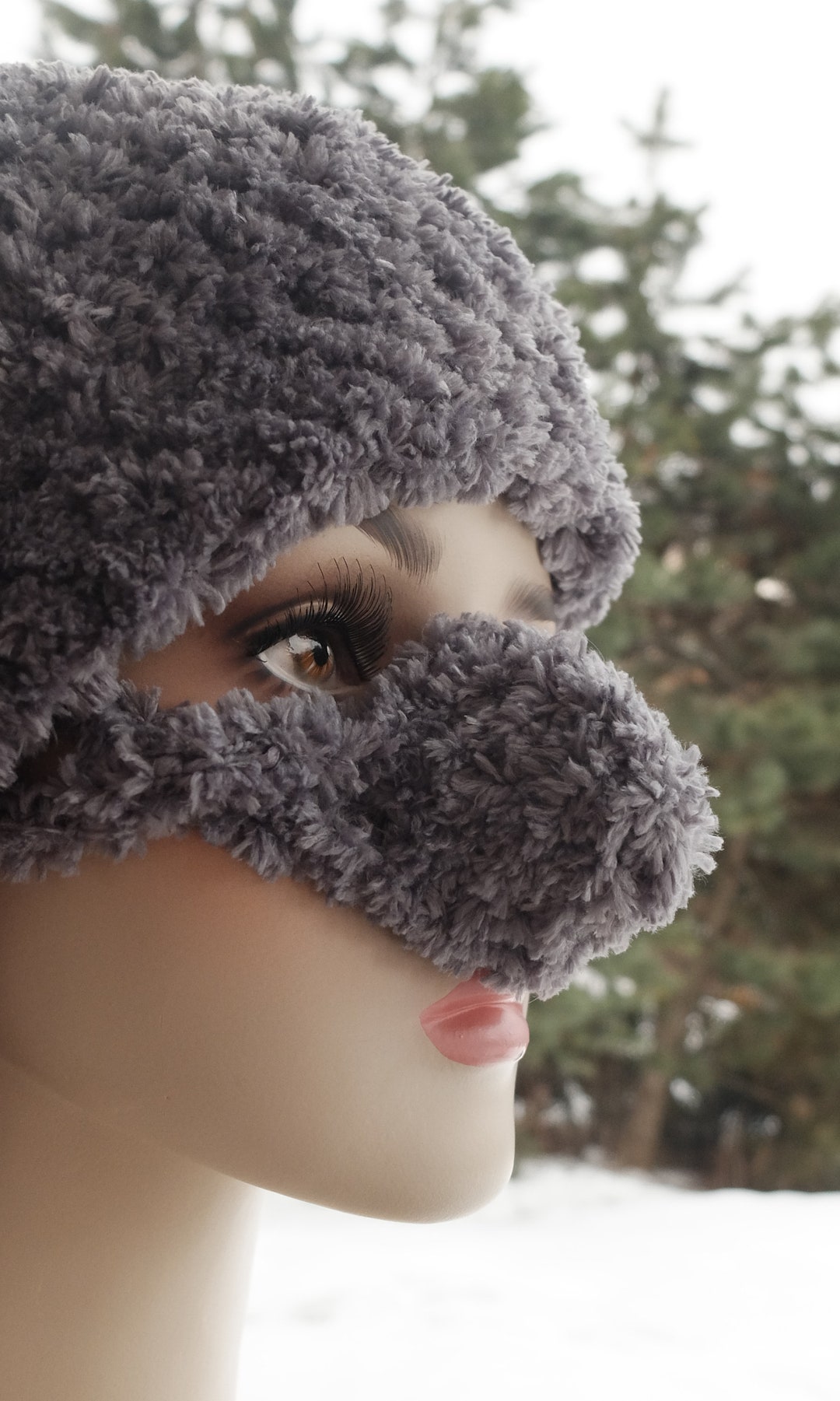 Gray Nose Warmer, Plush Nose Scarf, Fluffy Nose Hat, Crochet Nose Hat ...