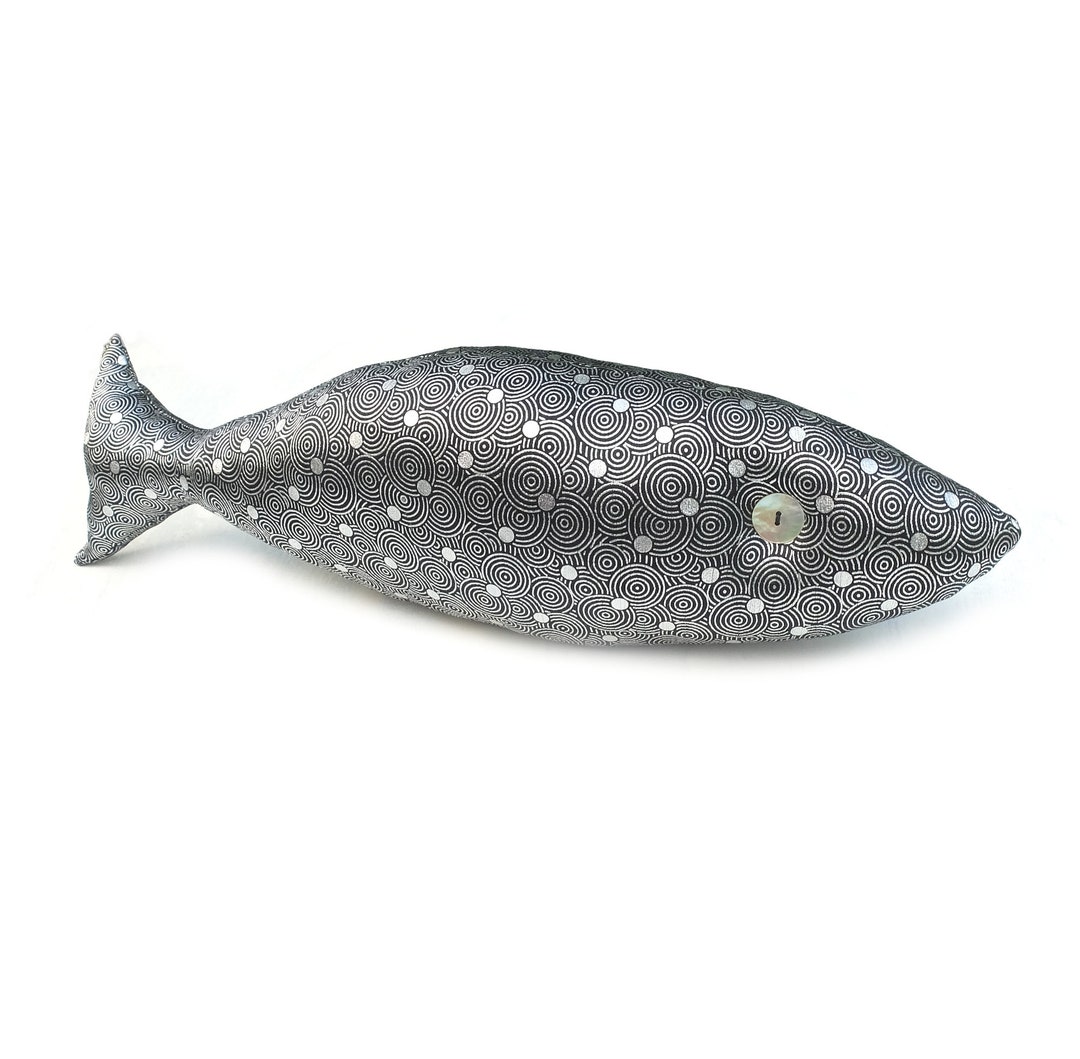 Fish Pillow, Glossy Stuffed Fish, Black Silver Fish, Summer Gift, Lake ...