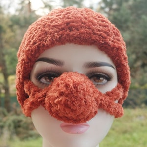 Brick Red Nose Hat, Plush Nose Warmer, Fluffy Nose, Crochet Nose Heater ...