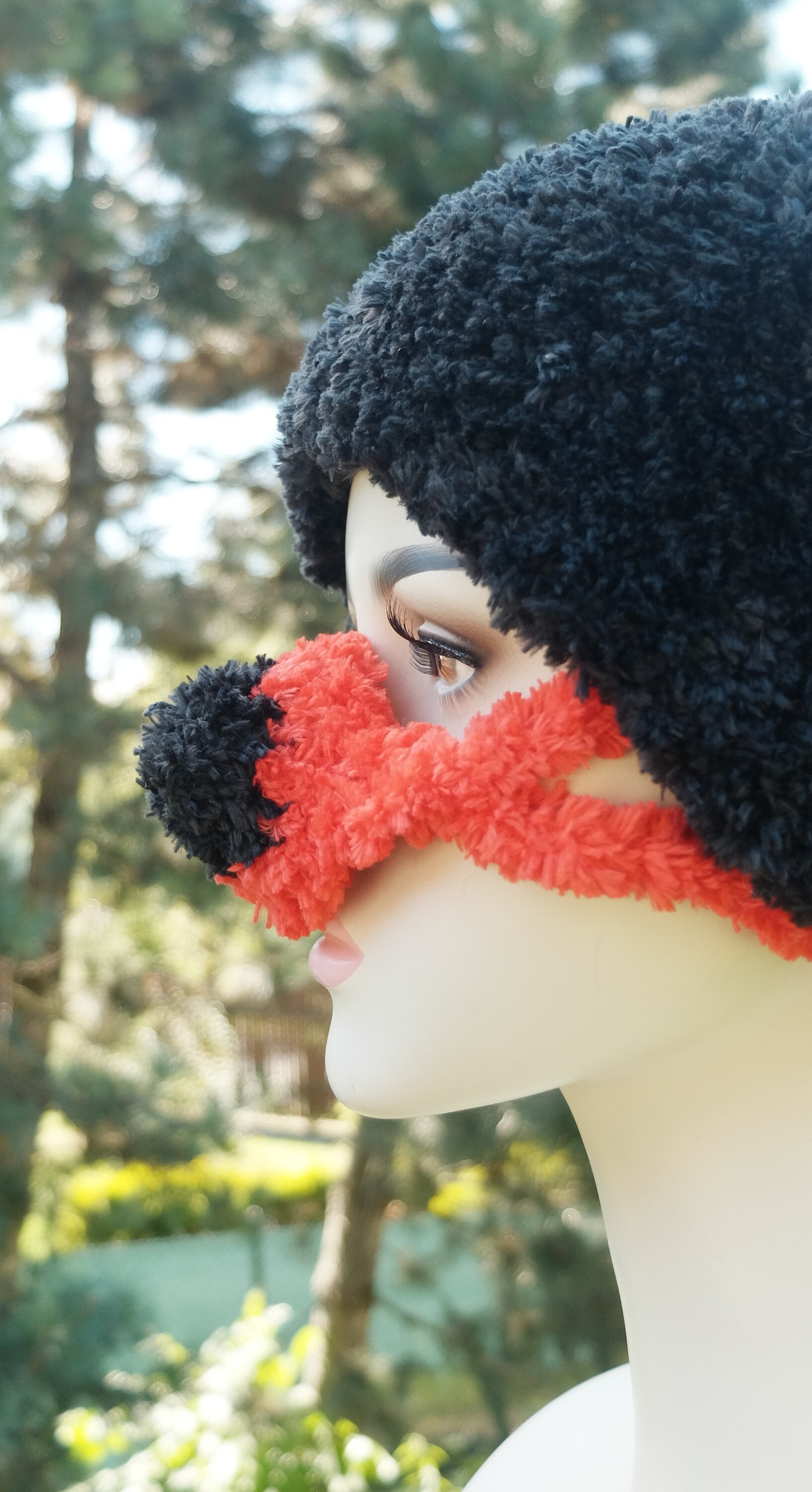 Black-red Nose Warmer, Plush Nose Cozy, Fluffy Nose Protector, Joke ...