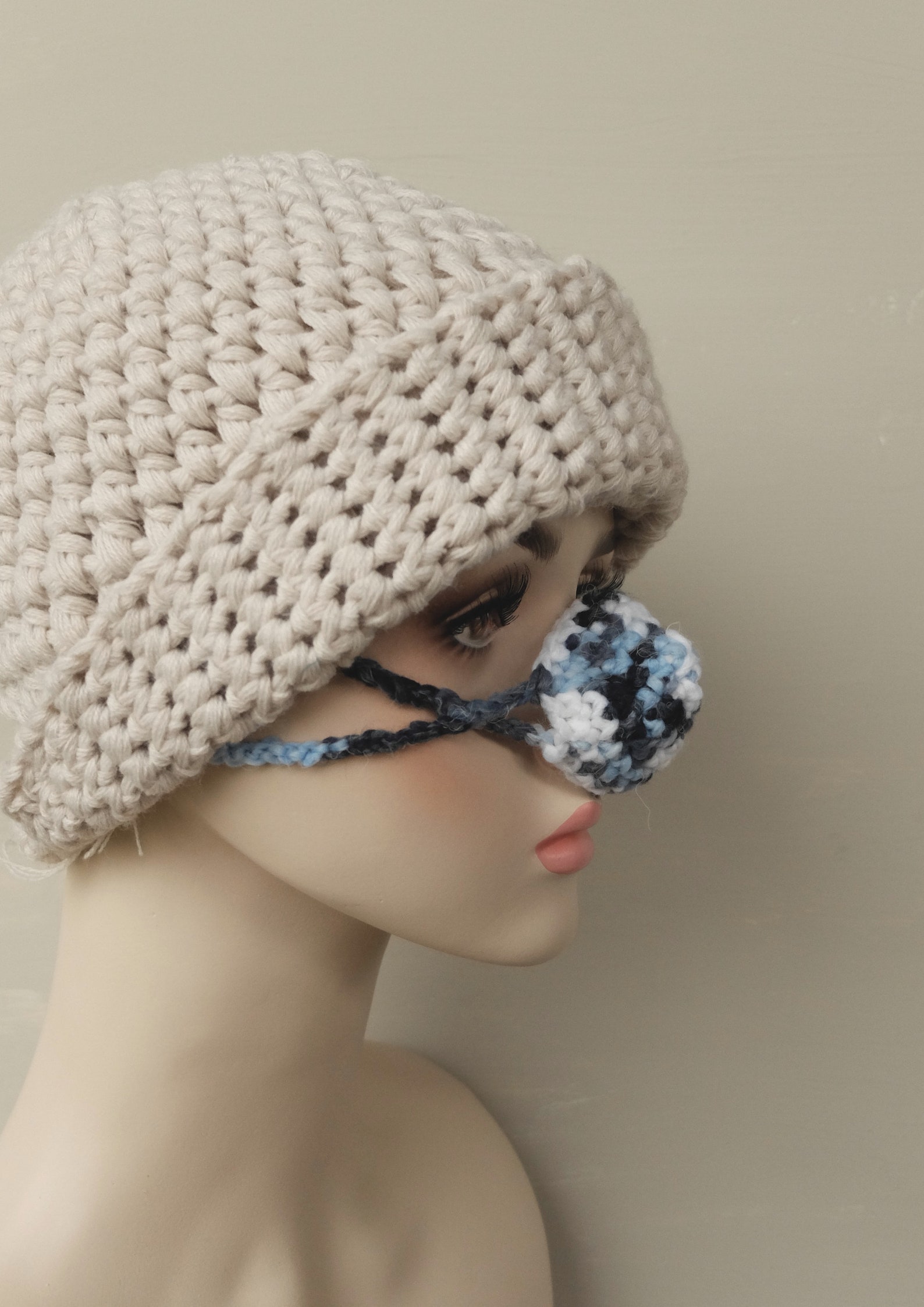 Unisex Nose Hat White Blue Nose Warmer Crochet Nose Cover | Etsy