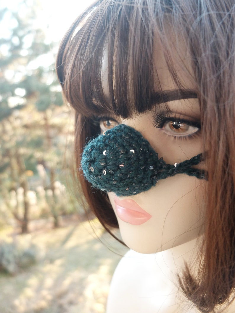 Lustrous Nose Warmer, Dark Green Face Cover, Sequins Nose Cozy, Shiny ...