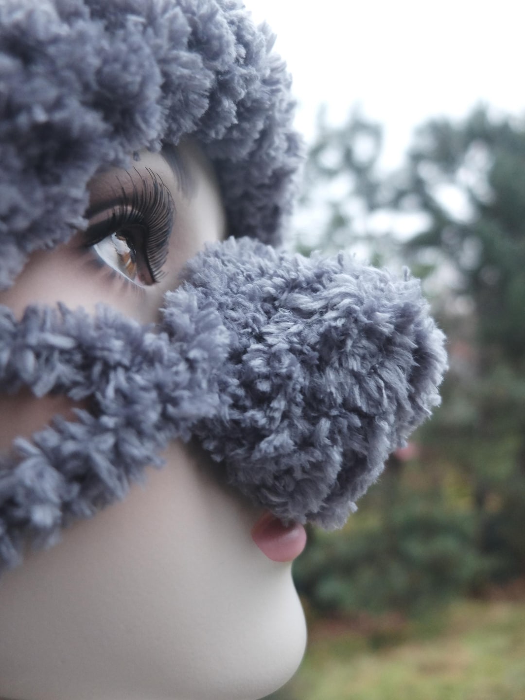 Gray Nose Warmer, Plush Nose Scarf, Fluffy Nose Hat, Crochet Nose Hat ...