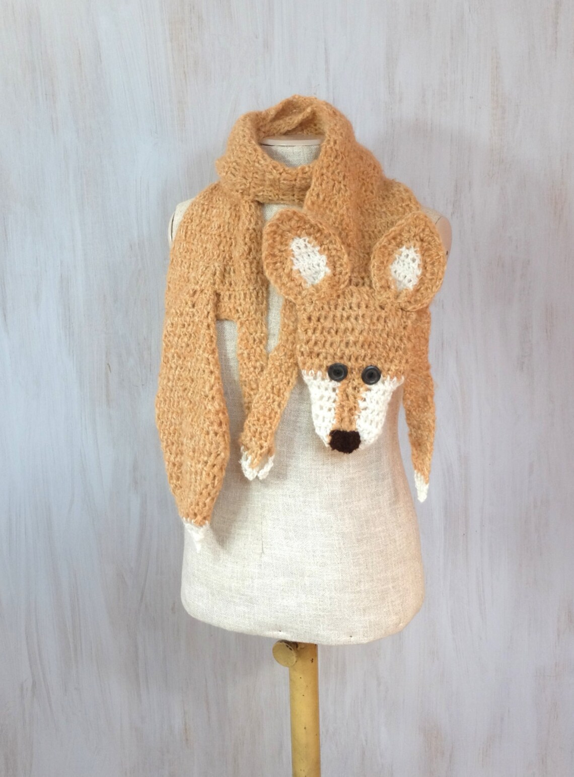 Red Fox Scarf Animal Scarf Handmade Soft Scarf Beige - Etsy