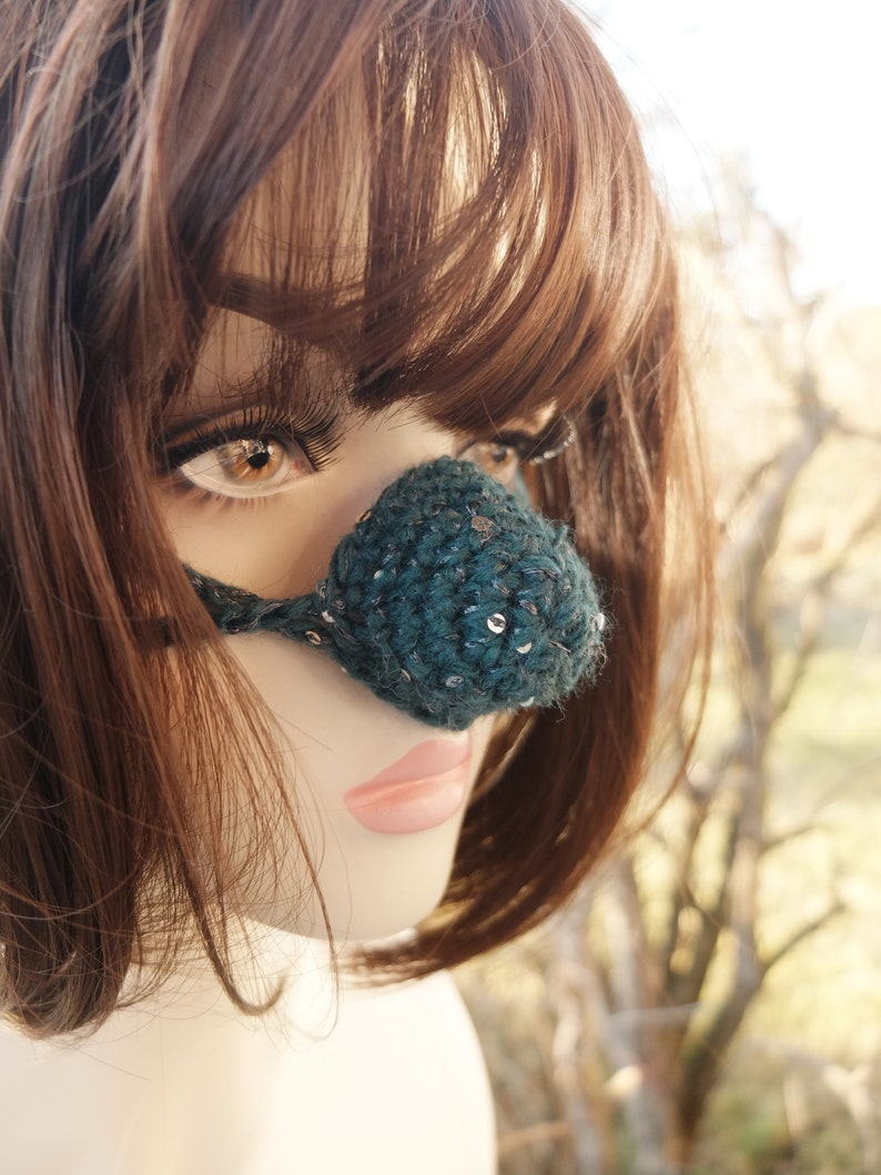 Lustrous Nose Warmer, Dark Green Face Cover, Sequins Nose Cozy, Shiny ...
