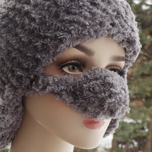 Gray Nose Warmer, Plush Nose Scarf, Fluffy Nose Hat, Crochet Nose Hat ...
