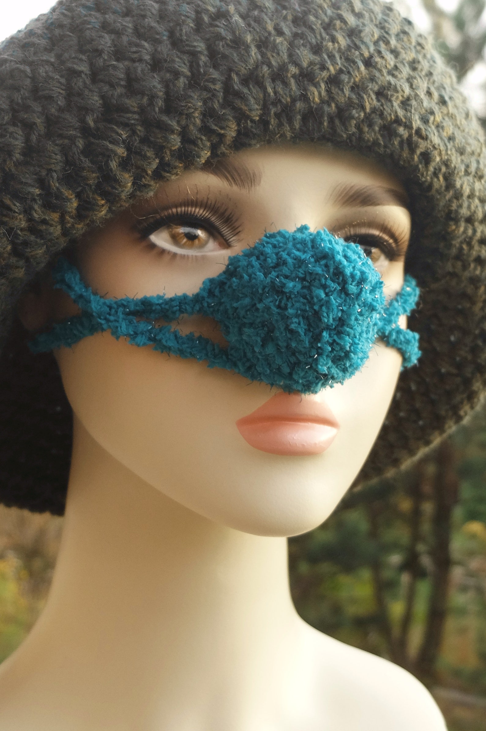Cyan Nose Warmer, Fluffy Face Heater, Cold Nose Scarf, Furry Nose Hat ...