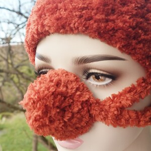 Brick Red Nose Hat, Plush Nose Warmer, Fluffy Nose, Crochet Nose Heater ...
