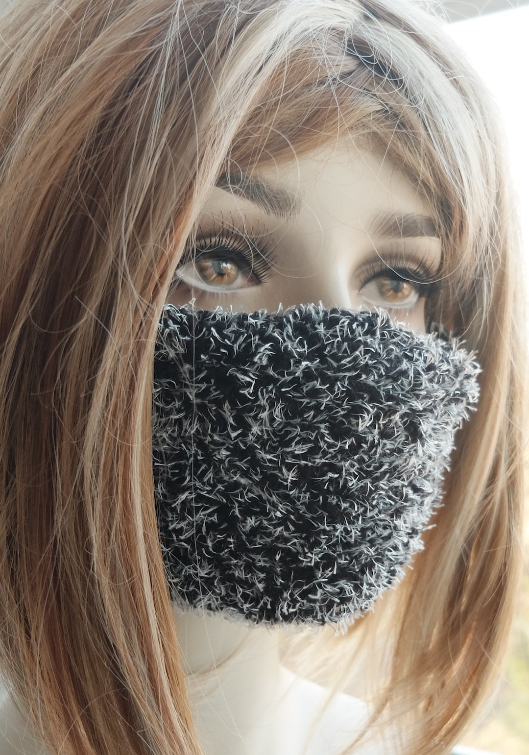 Knitted Face Warmer, Fluffy Face Mask, Mouth and Nose Cover, Reusable ...